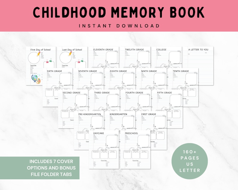 Childhood Memory Book Printable, School Memory Box Kit, Kids Keepsake ...