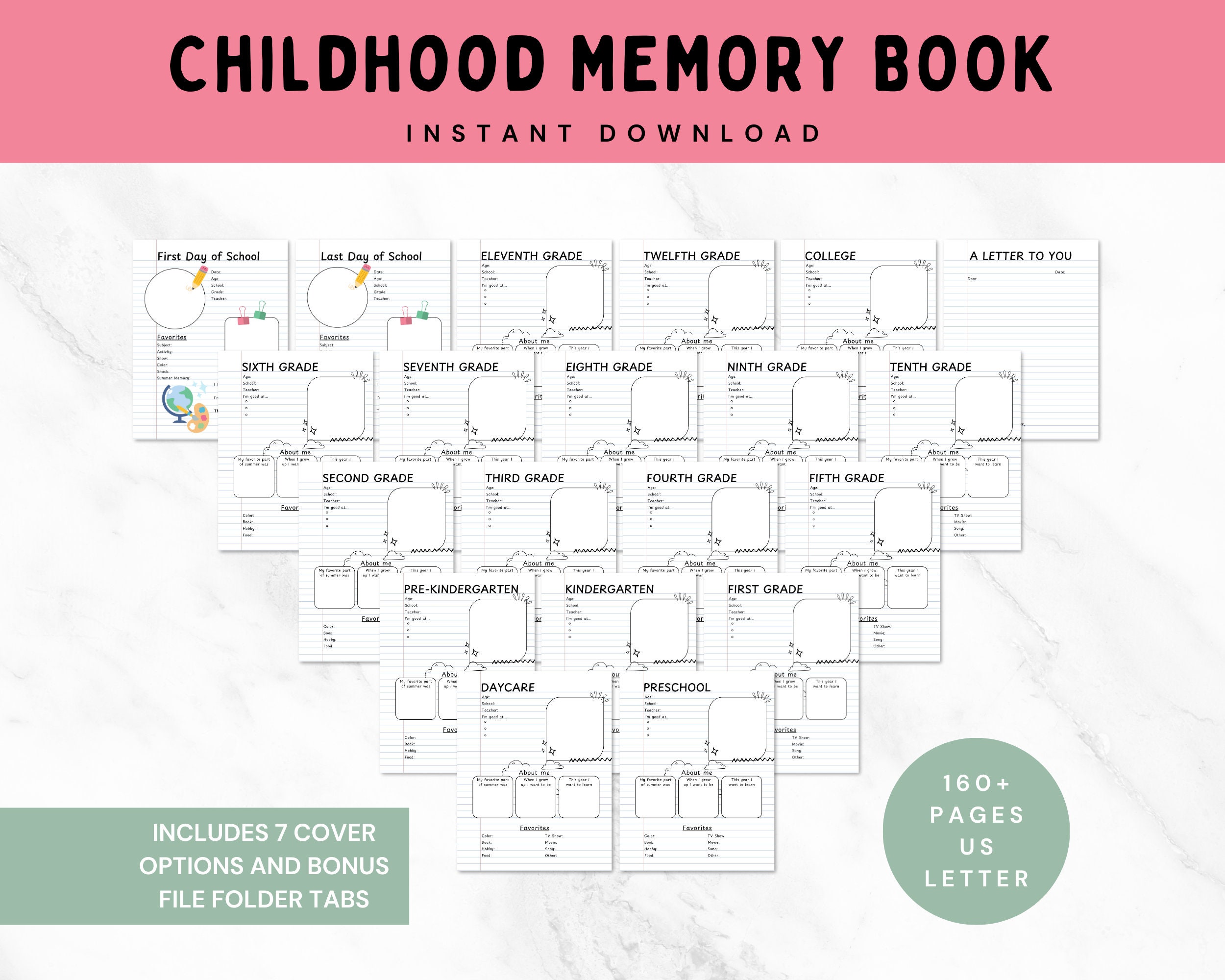 Childhood Memory Book Printable, School Memory Box Kit, Kids Keepsake ...