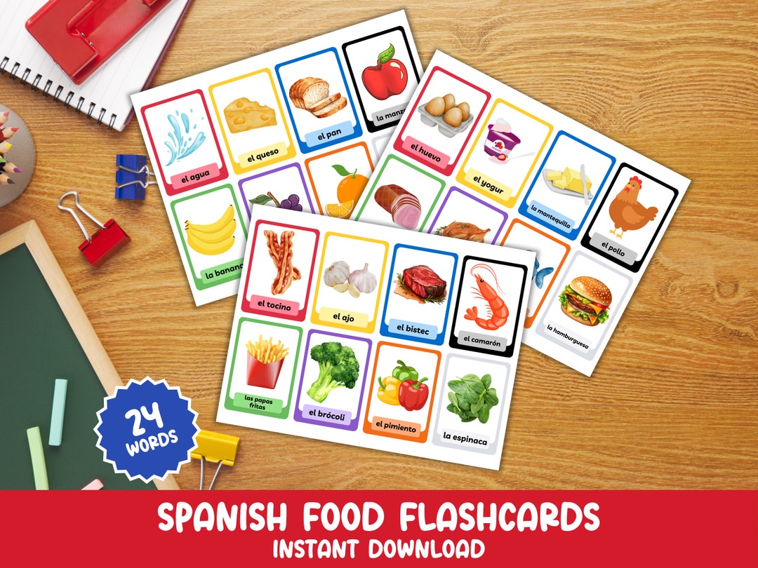 Printable Spanish and English Food Flash Card, Comida Tarjetas Para ...