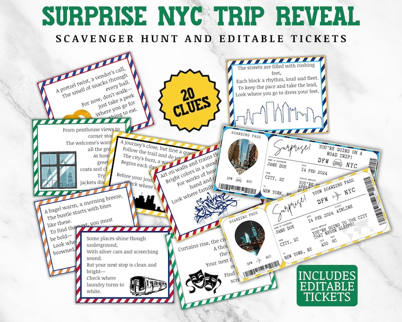 Surprise Trip Reveal to New York City Scavenger Hunt, NYC Personalized ...