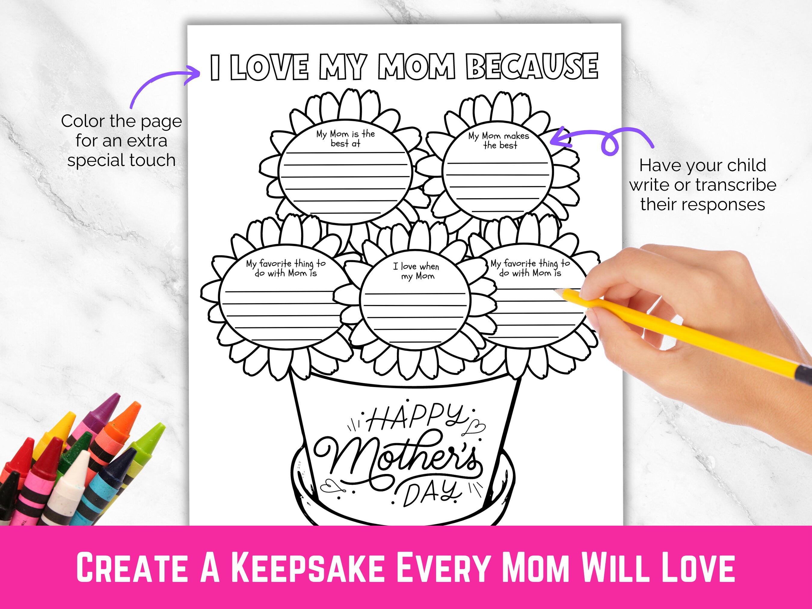 Mother's Day Coloring Page, Printable Mothers Day Activity, Mothers Day ...