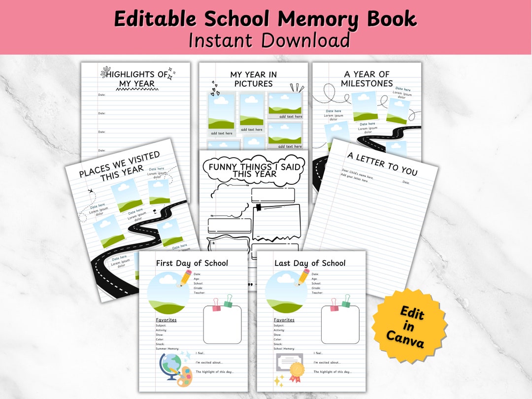 Editable Childhood Memory Book, School Memory Box Kit, Kids Keepsake ...