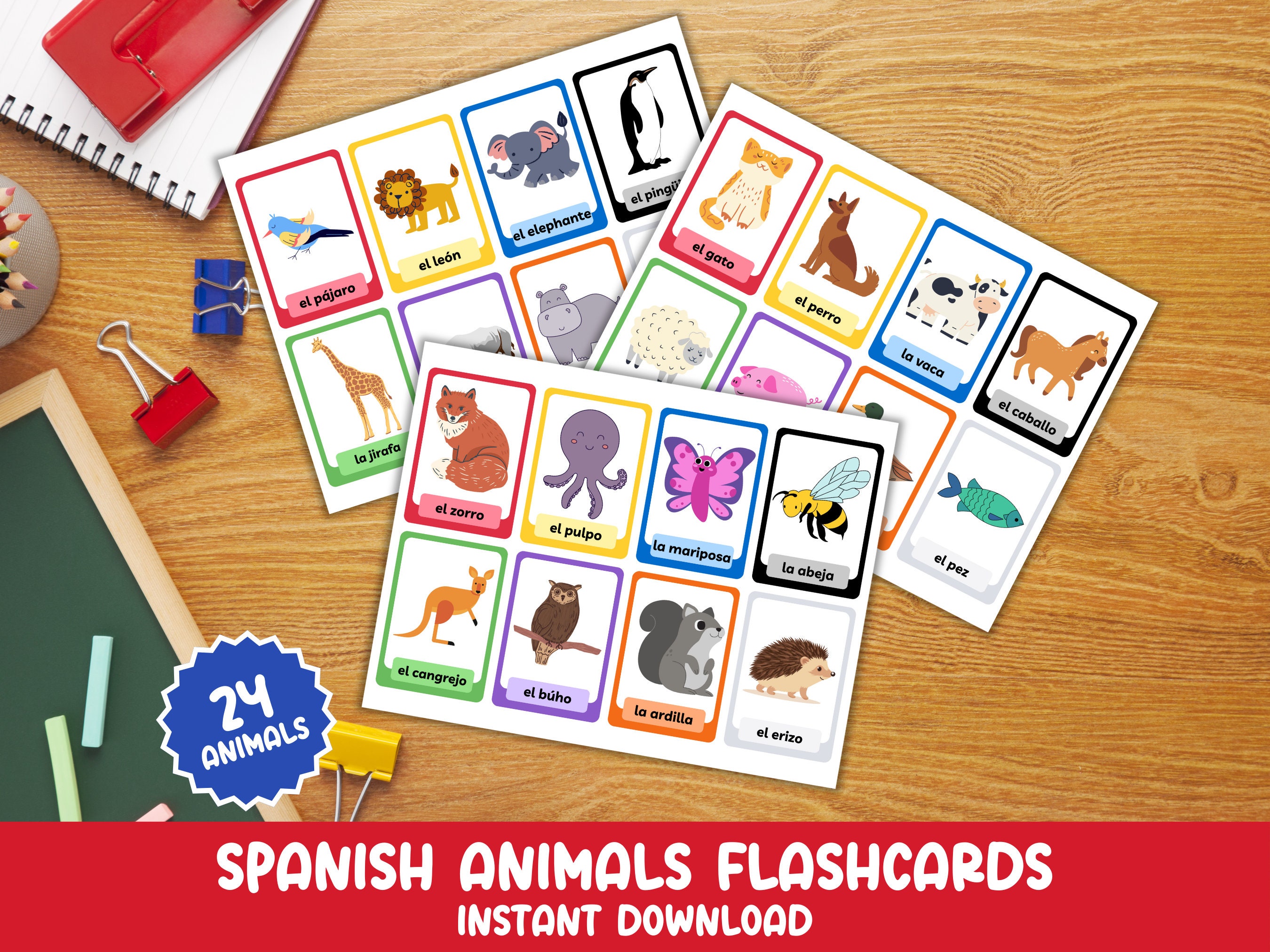Printable Spanish and English Animal Flash Card, Bilingual Animal ...