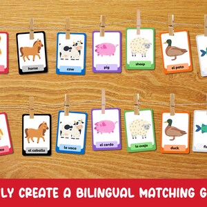 Printable Spanish and English Animal Flash Card, Bilingual Animal ...