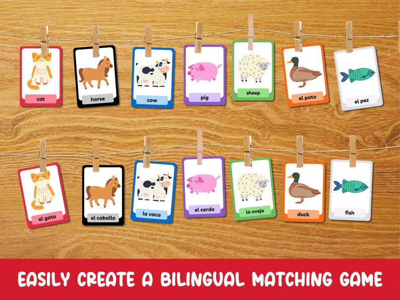 Printable Spanish and English Animal Flash Card, Bilingual Animal ...