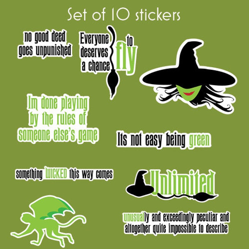 Wicked Elphaba Gift Sticker Set Wicked the Musical Wizard of Oz ...