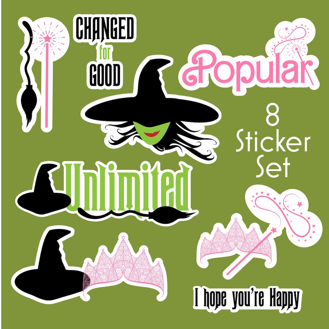 Wicked Stickers: Wizard of Oz Movie Party Favors, Elphaba & Glinda (8 ...