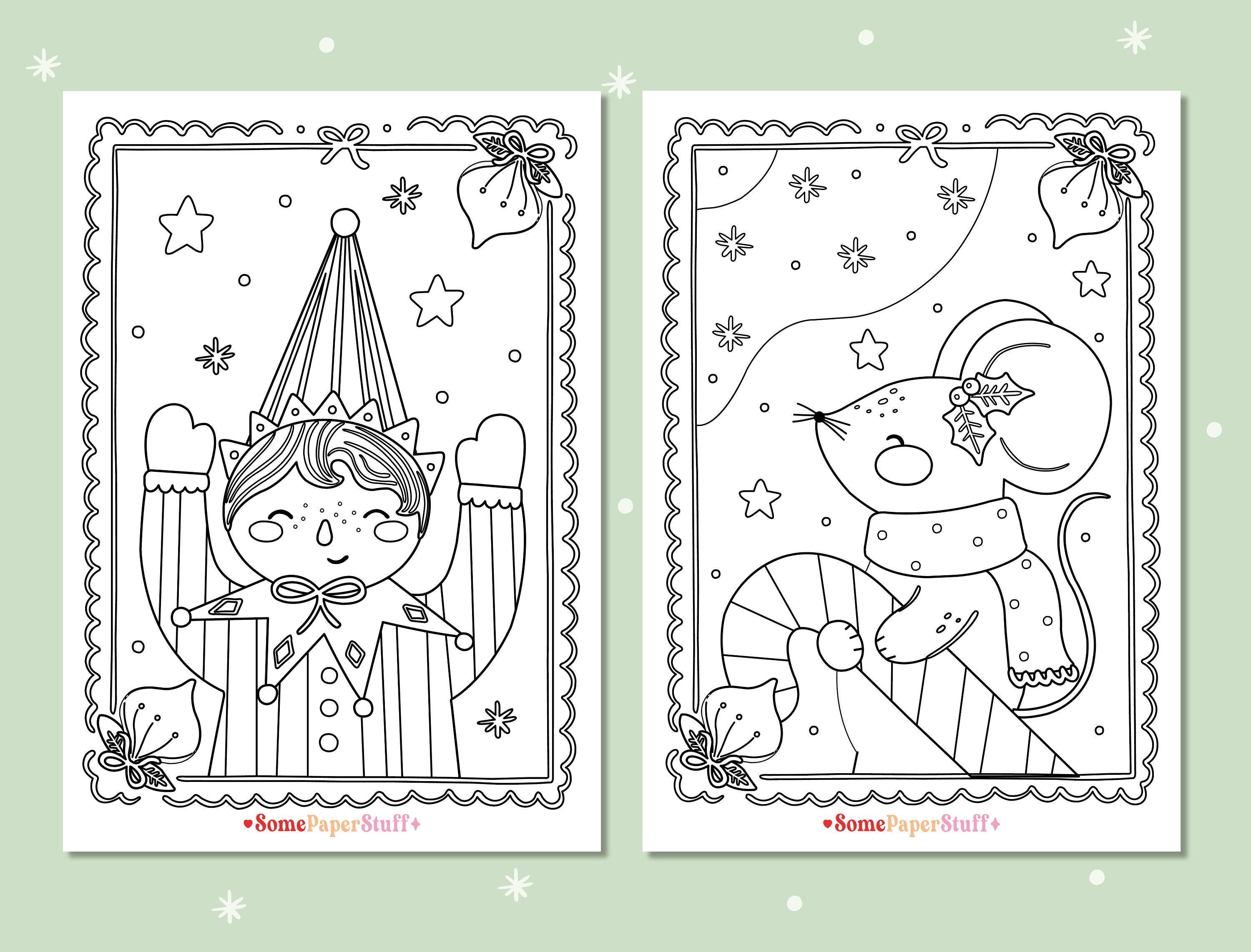 Christmas Coloring Pages, Printable Activity Sheets for Kids, 12 Pieces ...