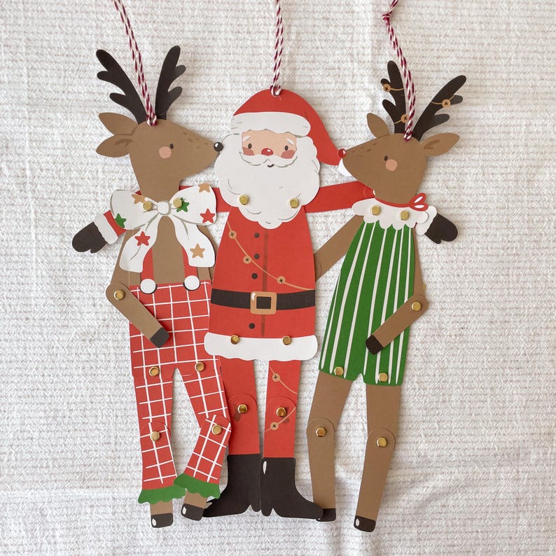 Printable Articulated Paper Dolls, Santa Claus & Reindeer Set ...