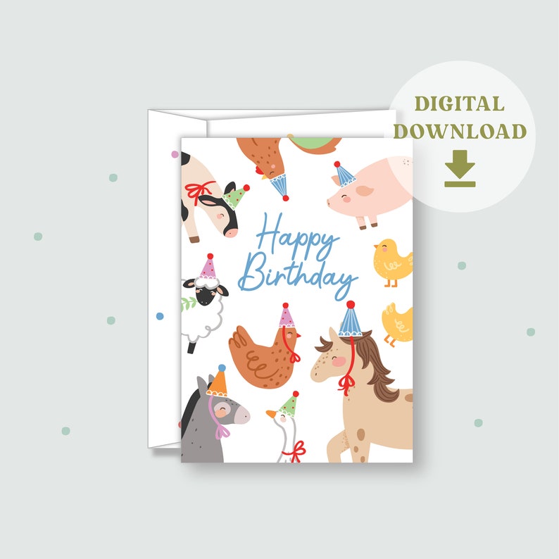 Happy Birthday Printable Card for Kids Farm Themed Greeting - Etsy