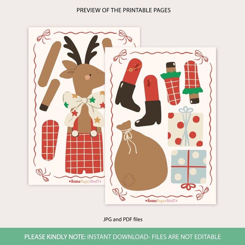 Printable Articulated Paper Dolls, Santa Claus & Reindeer Set ...