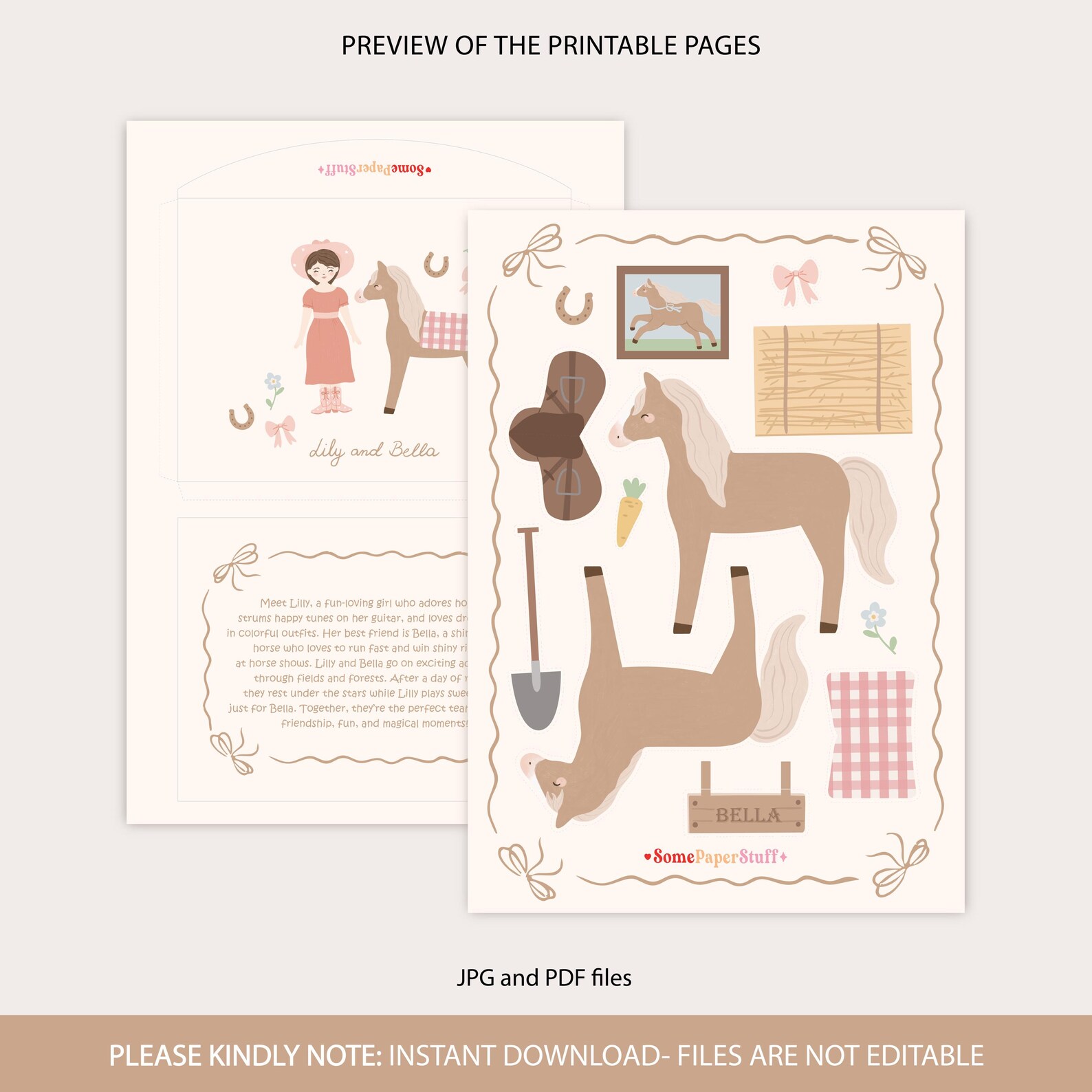 Printable Paper Doll Set – Lily and Her Horse Bella, Cowgirl Dress-up ...