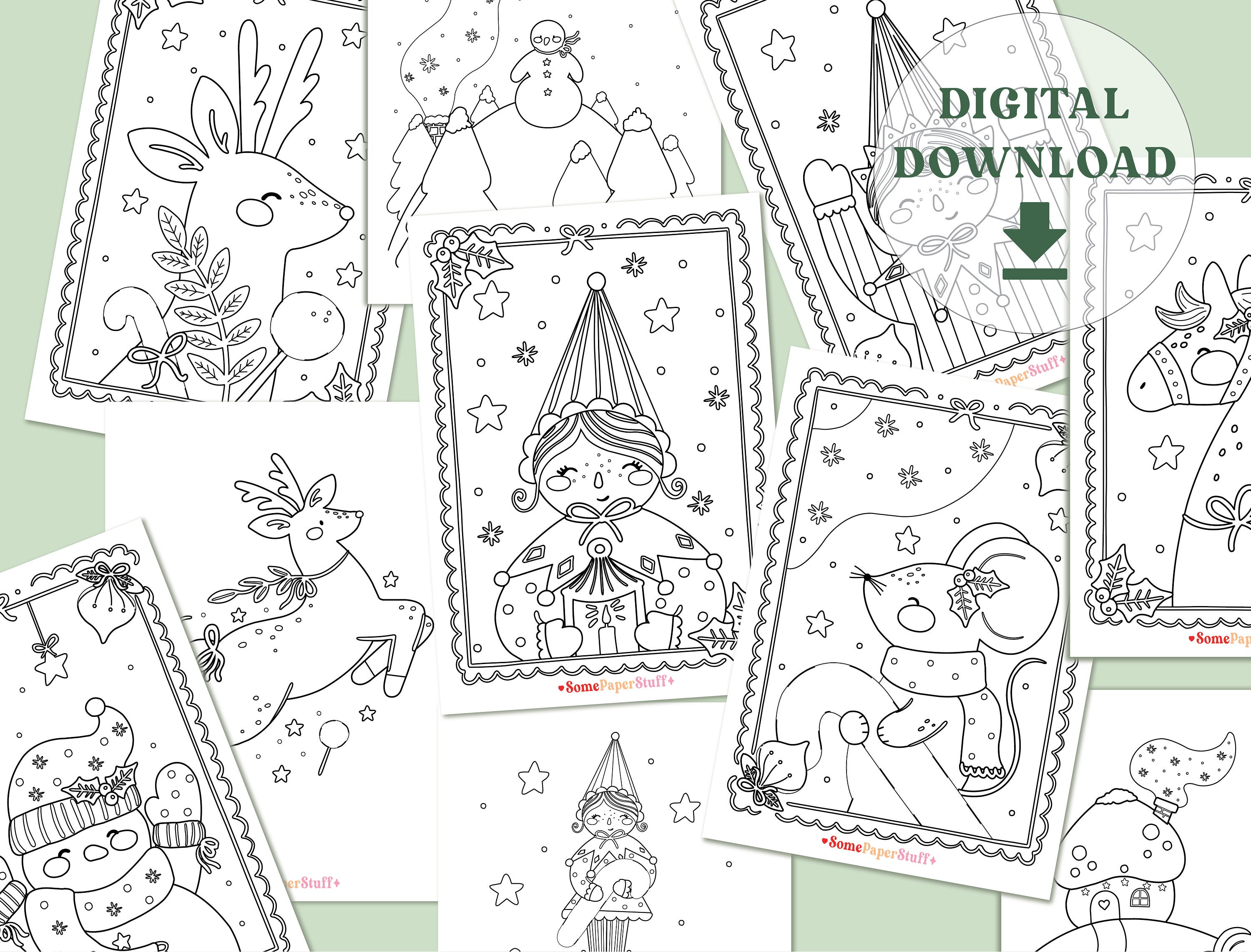 Christmas Coloring Pages, Printable Activity Sheets for Kids, 12 Pieces ...