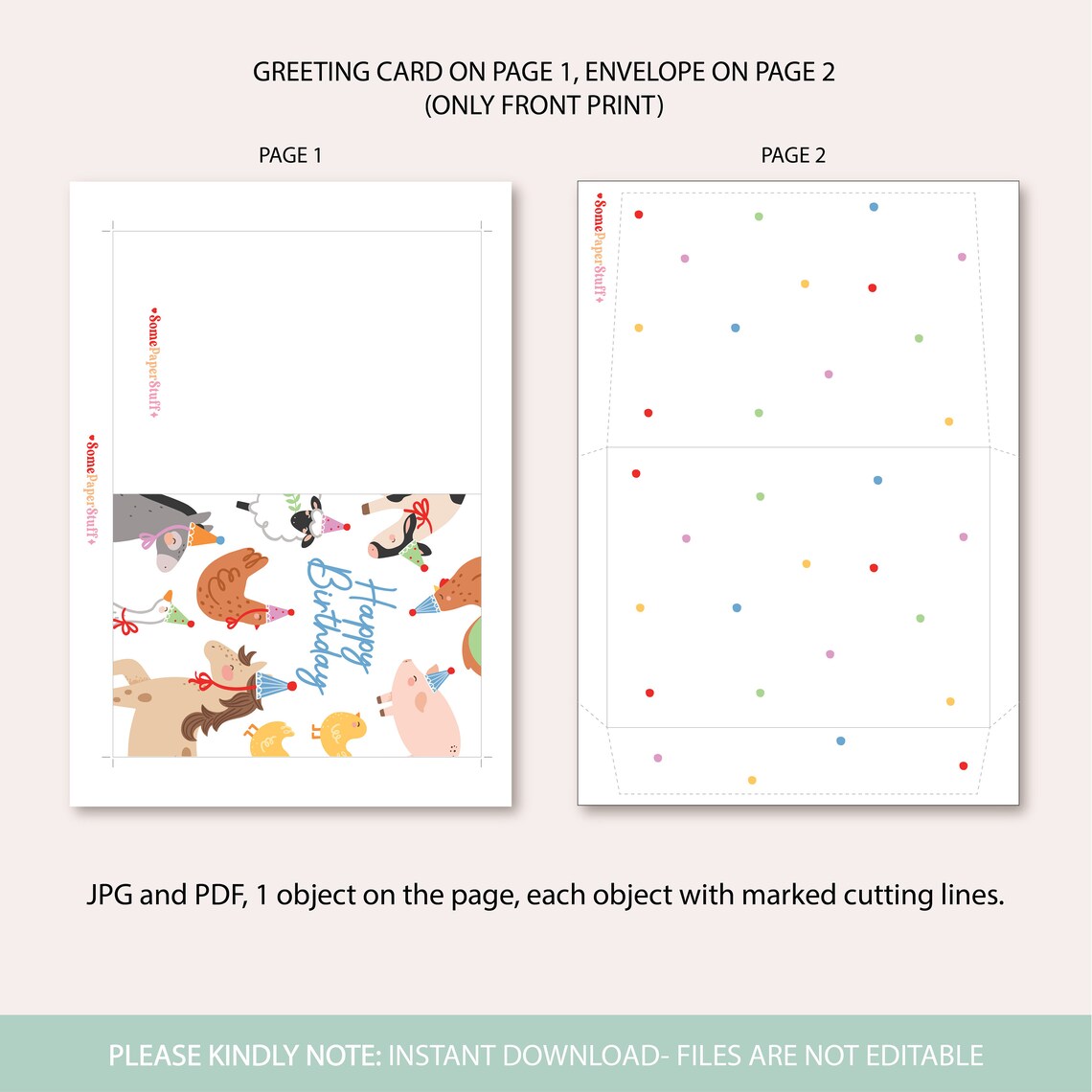 Happy Birthday Printable Card for Kids, Farm Themed Greeting Card, Baby ...