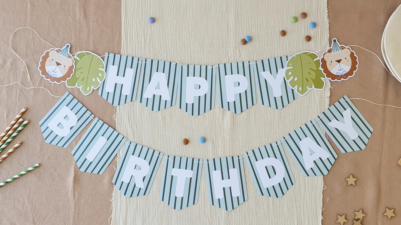 First Birthday Party Instant Download, Lion Themed Banner for Print at ...