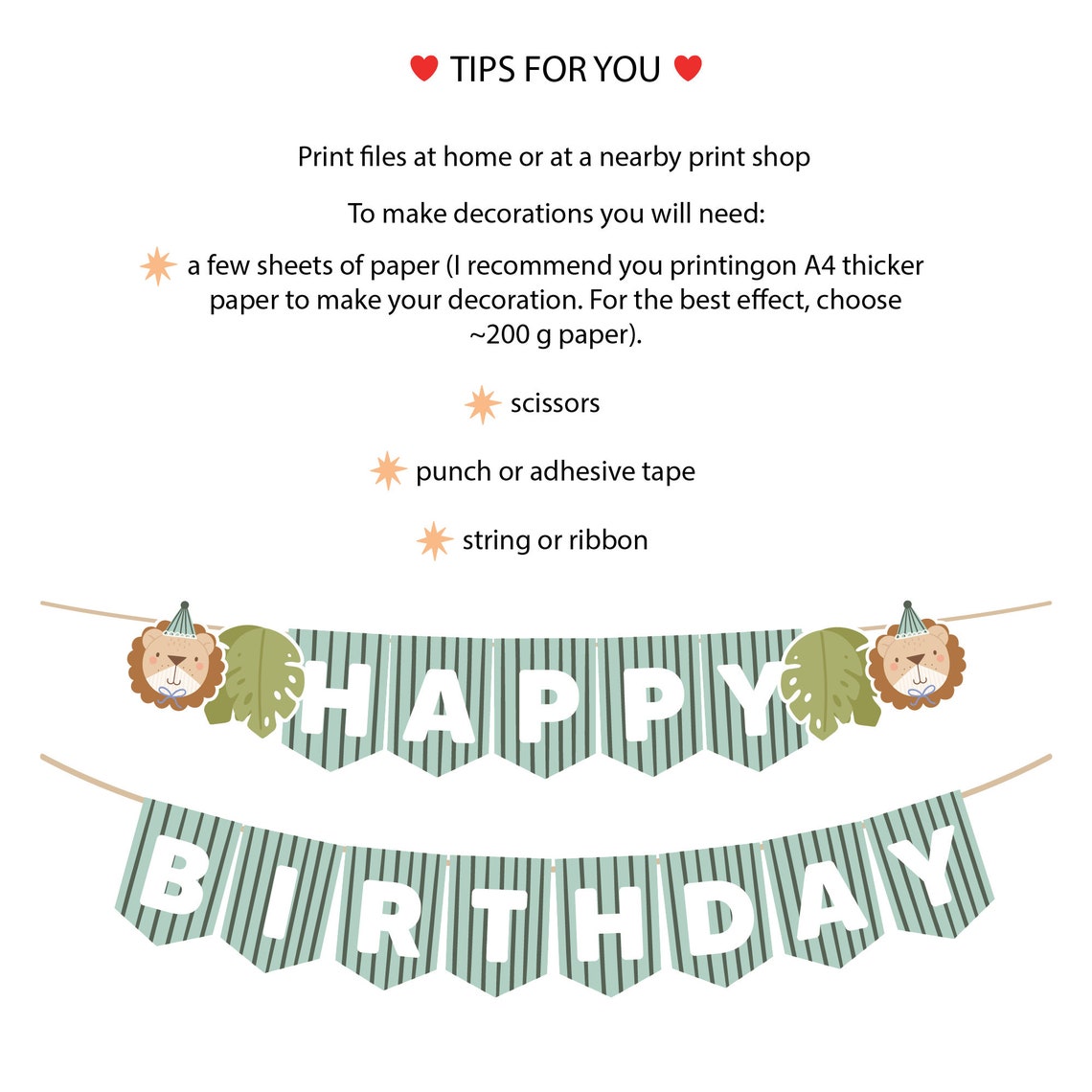 First Birthday Party Instant Download, Lion Themed Banner for Print at ...