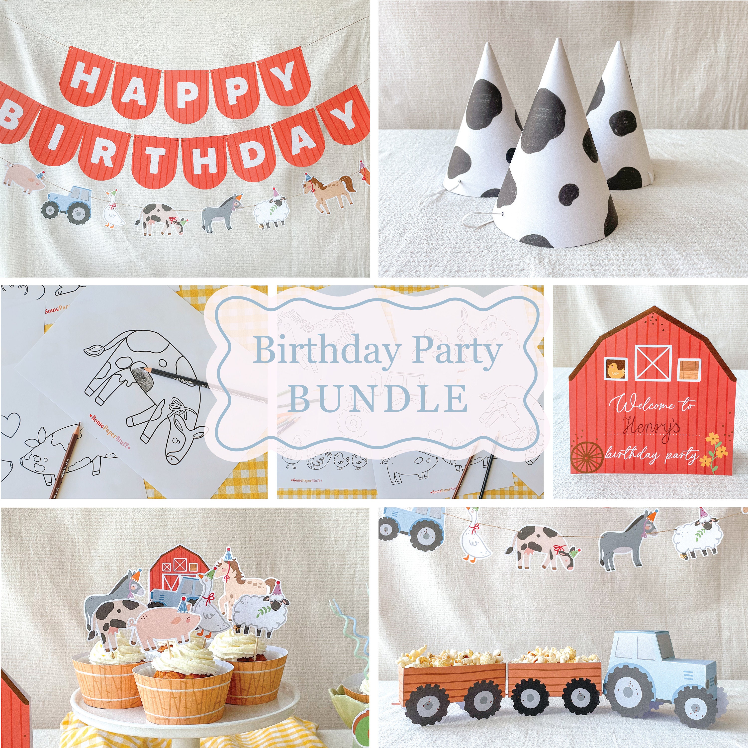 Farm Birthday Decoration Set, Kids Farmyard Party Bundle, DIY Surprise ...