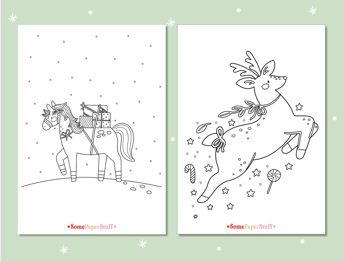 Christmas Coloring Pages, Printable Activity Sheets for Kids, 12 Pieces ...