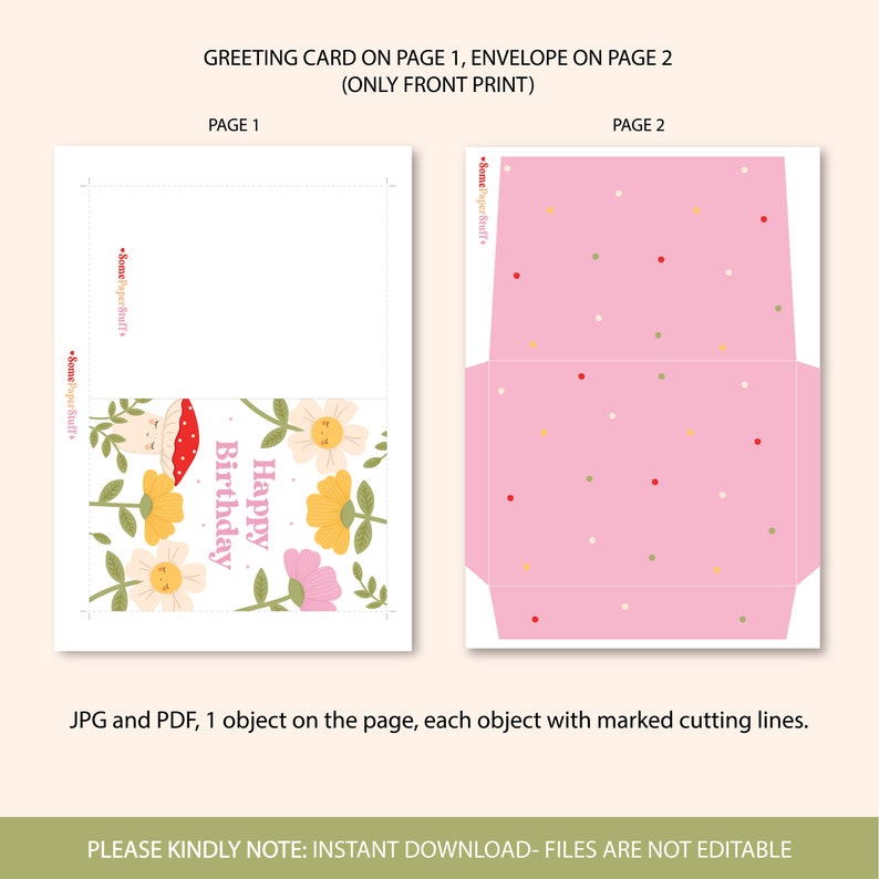 Happy Birthday Printable Floral Card, Retro Flowers Greeting Card ...