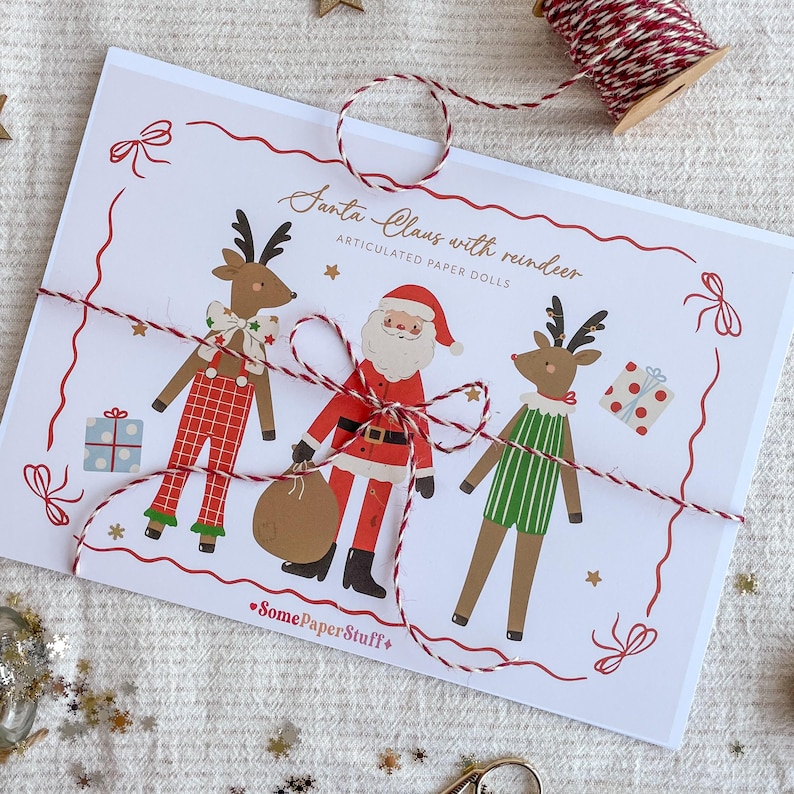 Printable Articulated Paper Dolls, Santa Claus & Reindeer Set ...