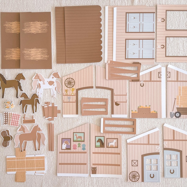 Paper Horse Stable Set - Printable DIY Toy for Kids, 5 Paper Horses ...