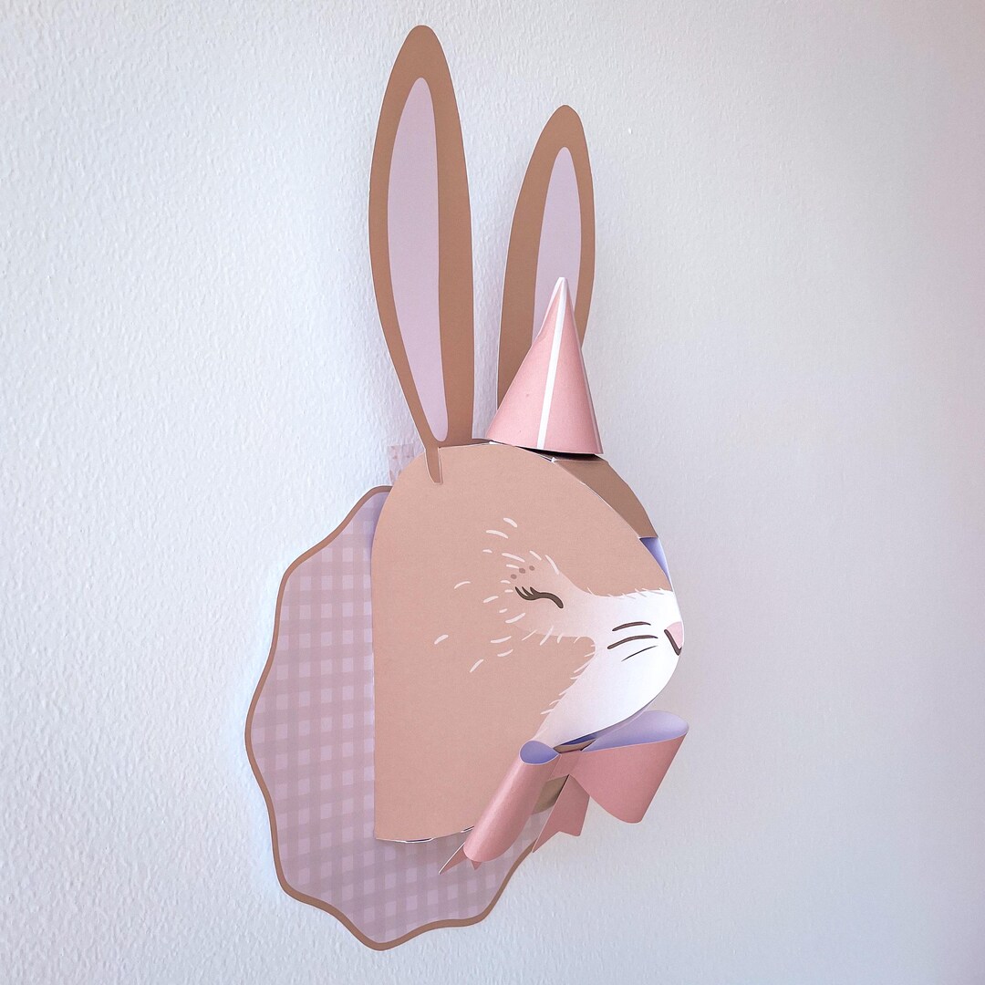3D Paper Bunny Head, Printable Birthday Craft for Kids, DIY Wall Art ...