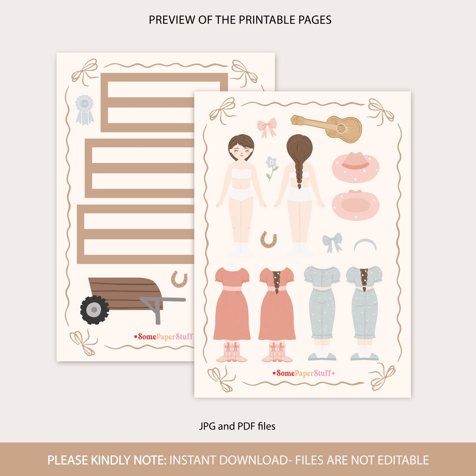 Printable Paper Doll Set – Lily and Her Horse Bella, Cowgirl Dress-up ...