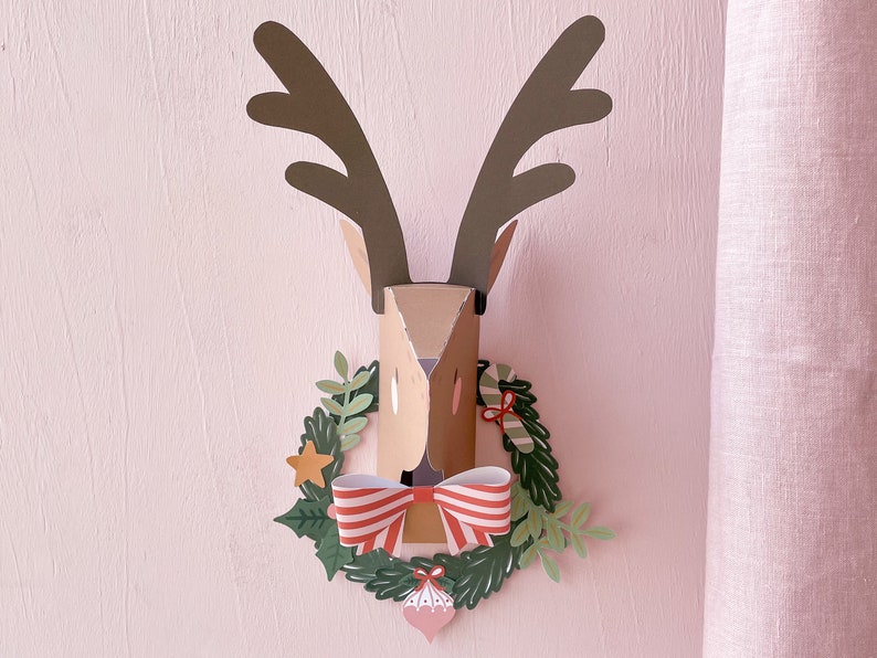 Reindeer Head, Printable 3D Paper Crafts, DIY Christmas Home Decor ...