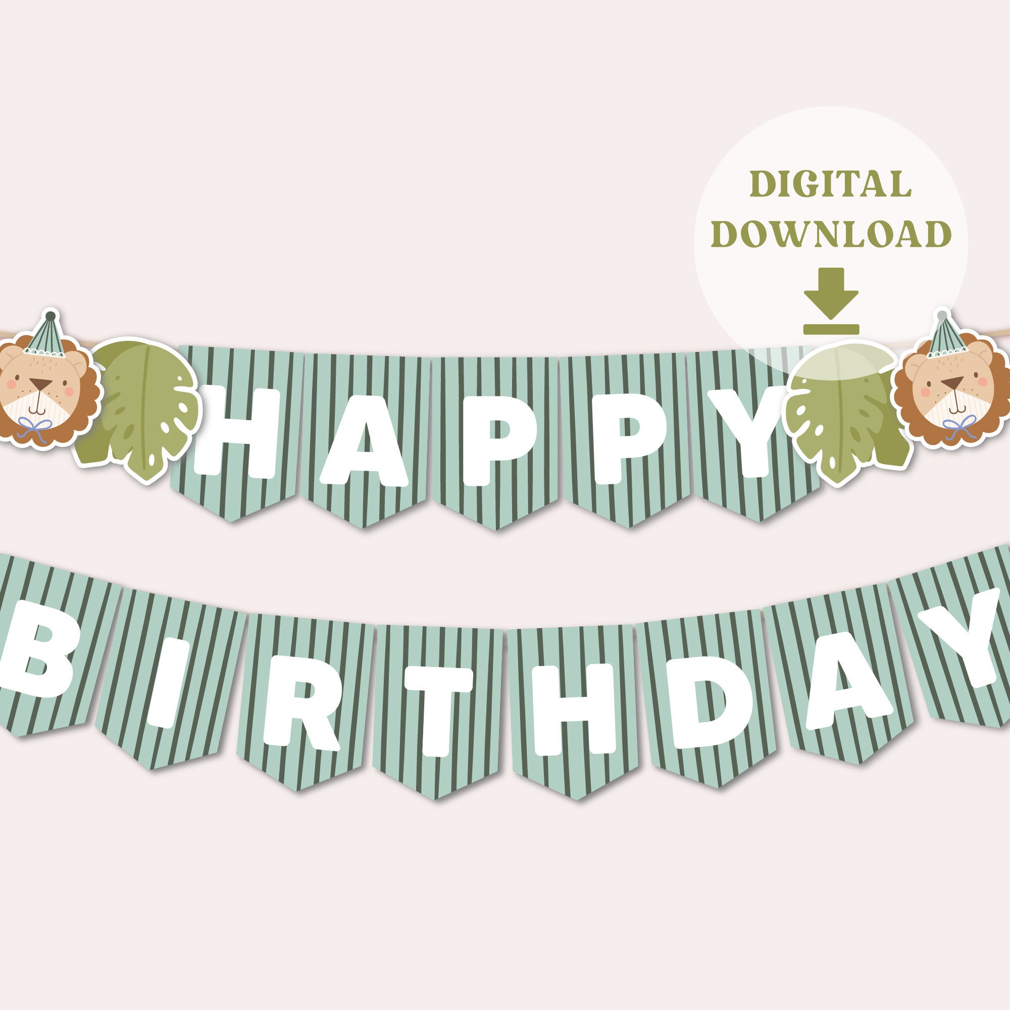 First Birthday Party Instant Download, Lion Themed Banner for Print at ...