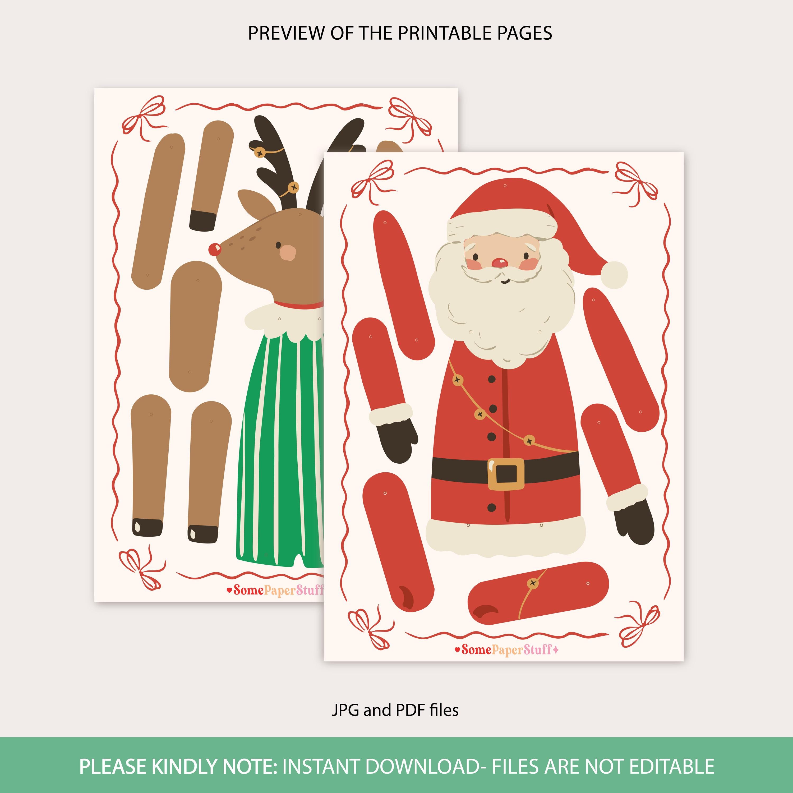 Printable Articulated Paper Dolls, Santa Claus & Reindeer Set ...