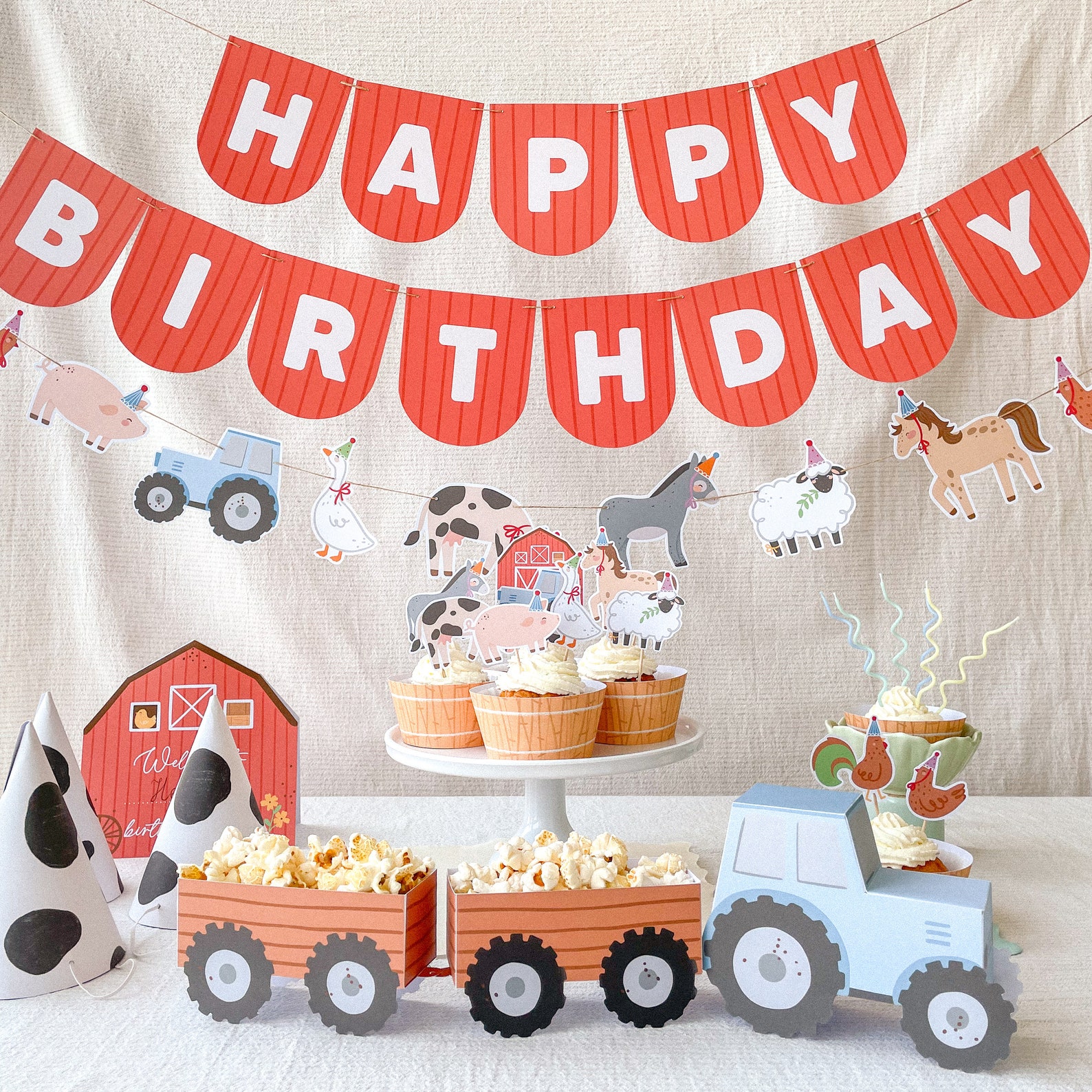 Farm Birthday Decoration Set, Kids Farmyard Party Bundle, DIY Surprise ...