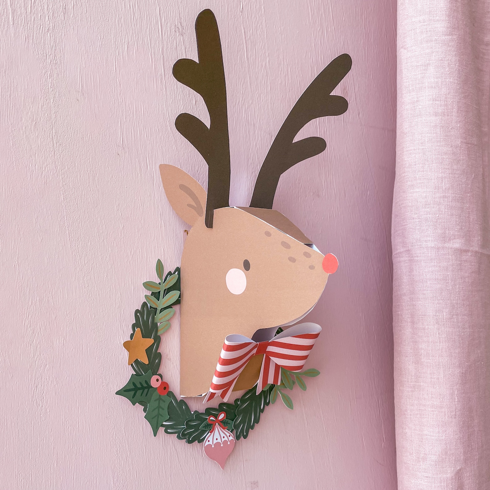 Reindeer Head, Printable 3D Paper Crafts, DIY Christmas Home Decor ...