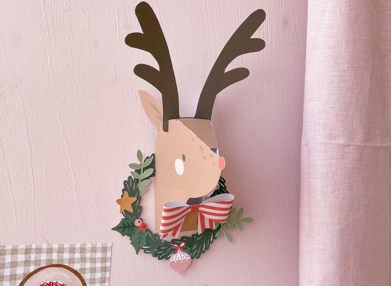Reindeer Head, Printable 3D Paper Crafts, DIY Christmas Home Decor ...