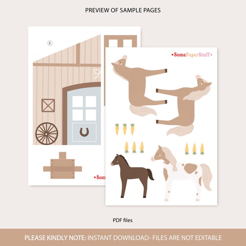 Printable Horse Stable Toy, DIY Paper Barn Playset for Kids, Horse ...