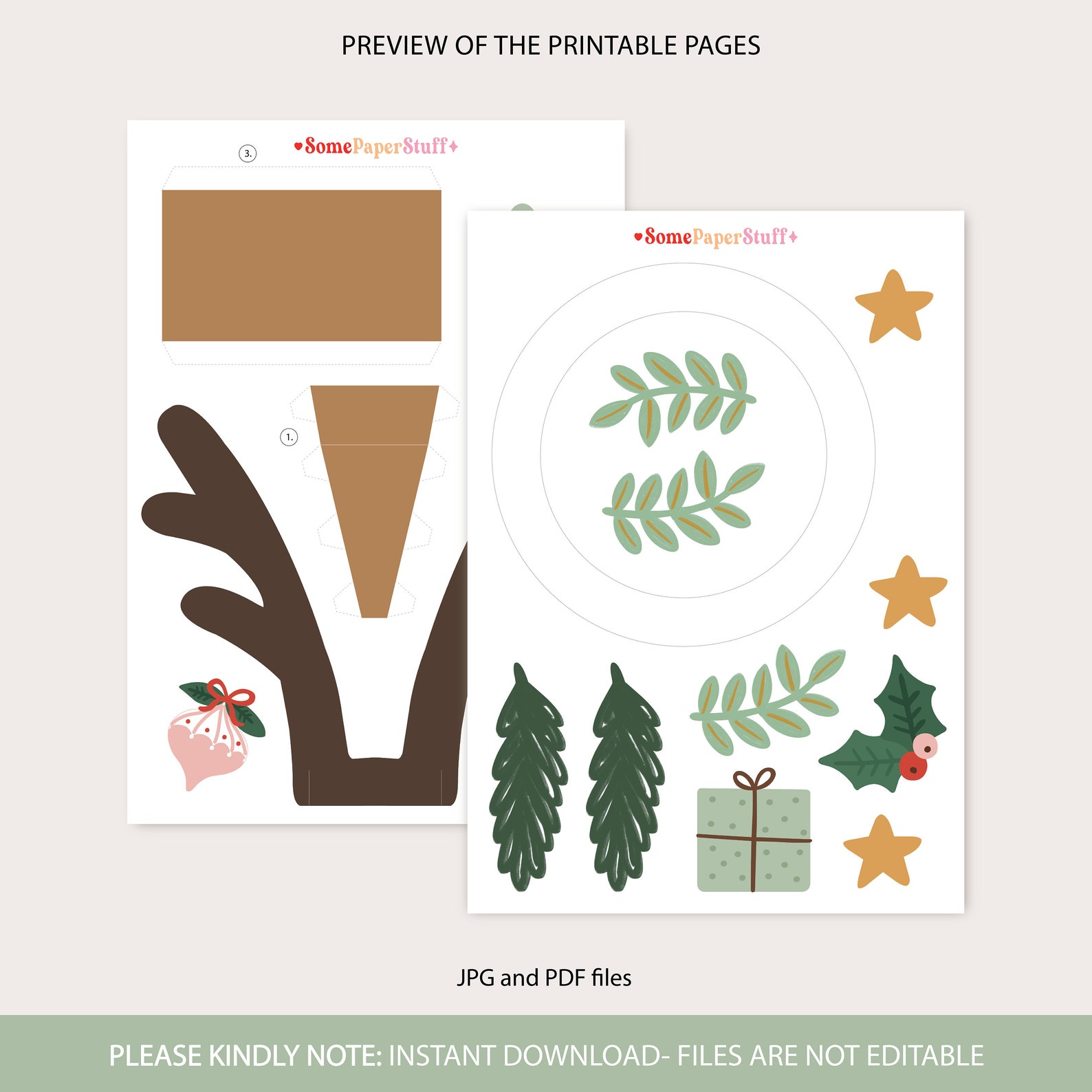 Reindeer Head, Printable 3D Paper Crafts, DIY Christmas Home Decor ...