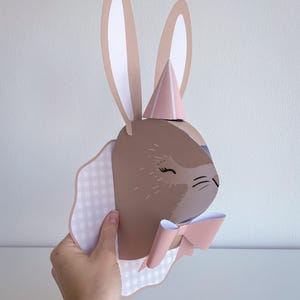 3D Paper Bunny Head, Printable Birthday Craft for Kids, DIY Wall Art ...