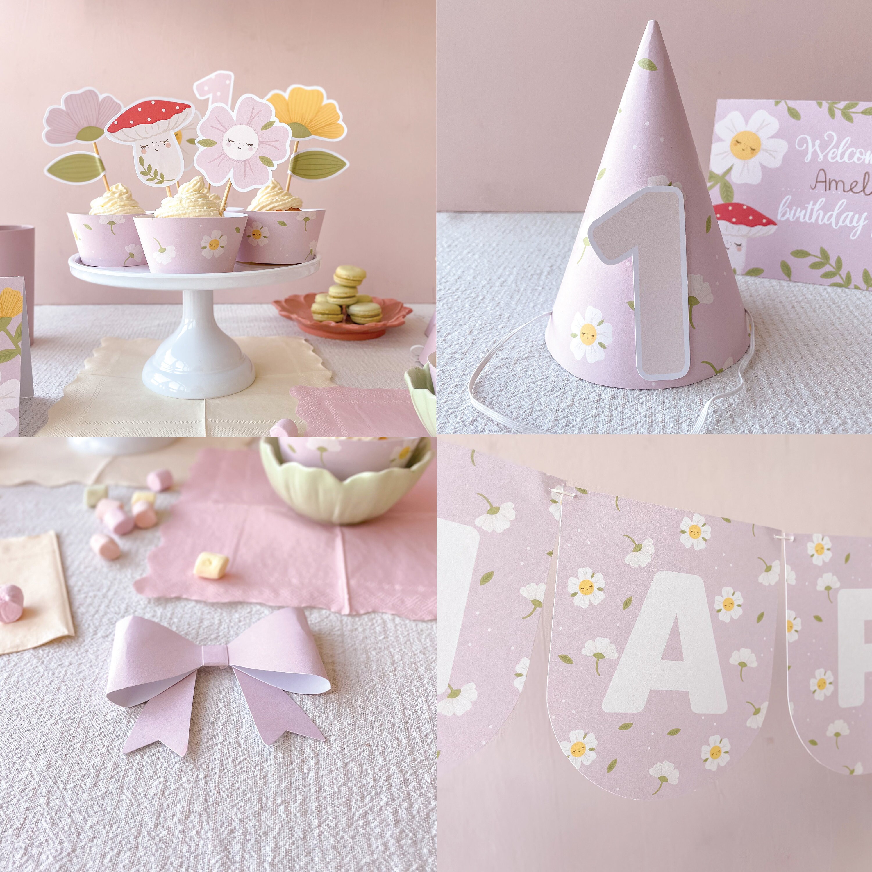 Daisy Party Kit Printables, DIY Floral Decor Set, First Birthday Table ...