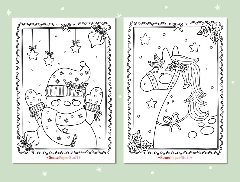 Christmas Coloring Pages, Printable Activity Sheets for Kids, 12 Pieces ...