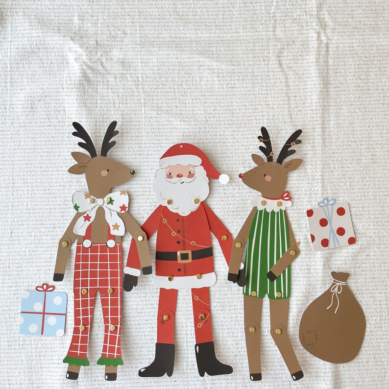 Printable Articulated Paper Dolls, Santa Claus & Reindeer Set ...