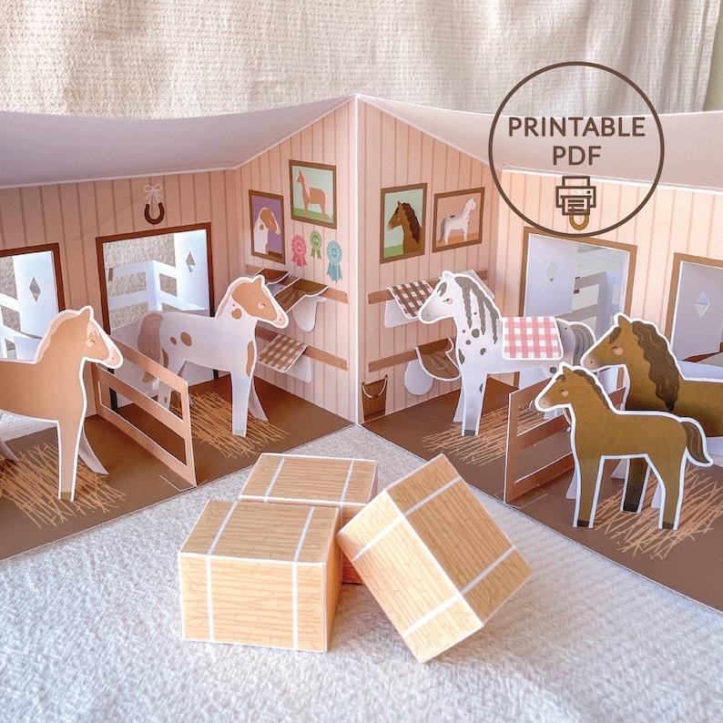 Printable Horse Stable Toy, DIY Paper Barn Playset for Kids, Horse ...