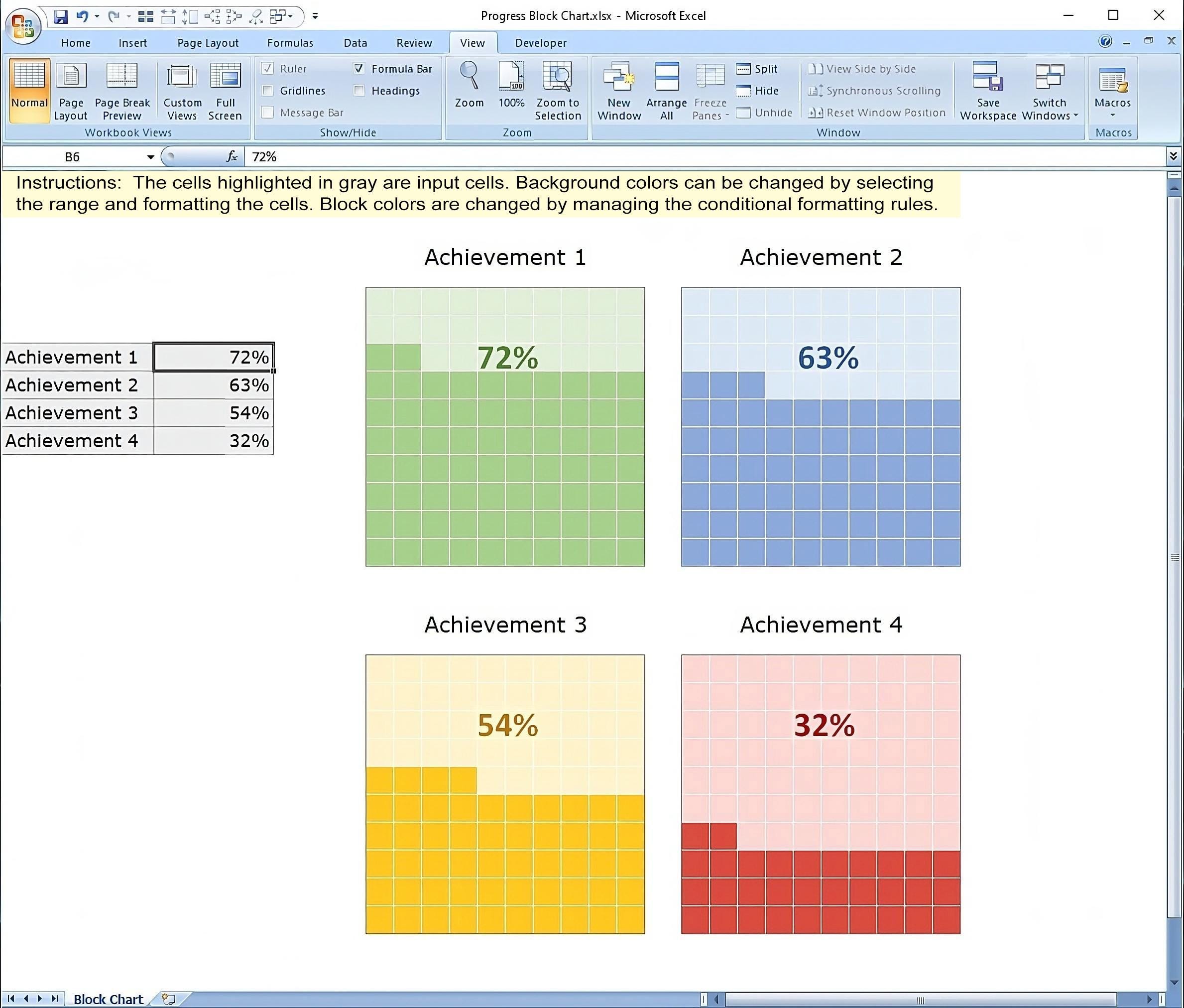Excel Progress Block Chart Spreadsheet Template - Etsy