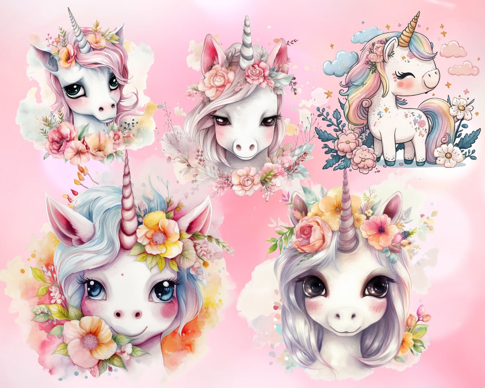 15 Cute Unicorn Pack Clipart PNG Full Commercial Use Fantasy Clipart ...