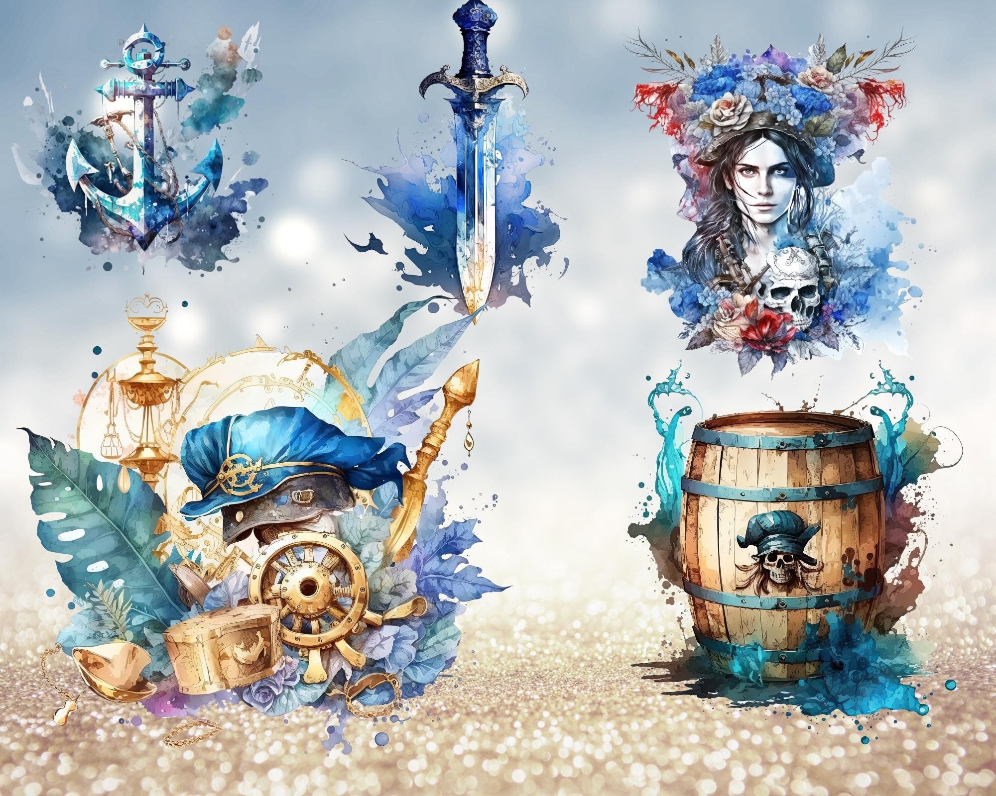 25 Blue Pirate Princess Clipart | PNG | Full Commercial Use | Fantasy ...