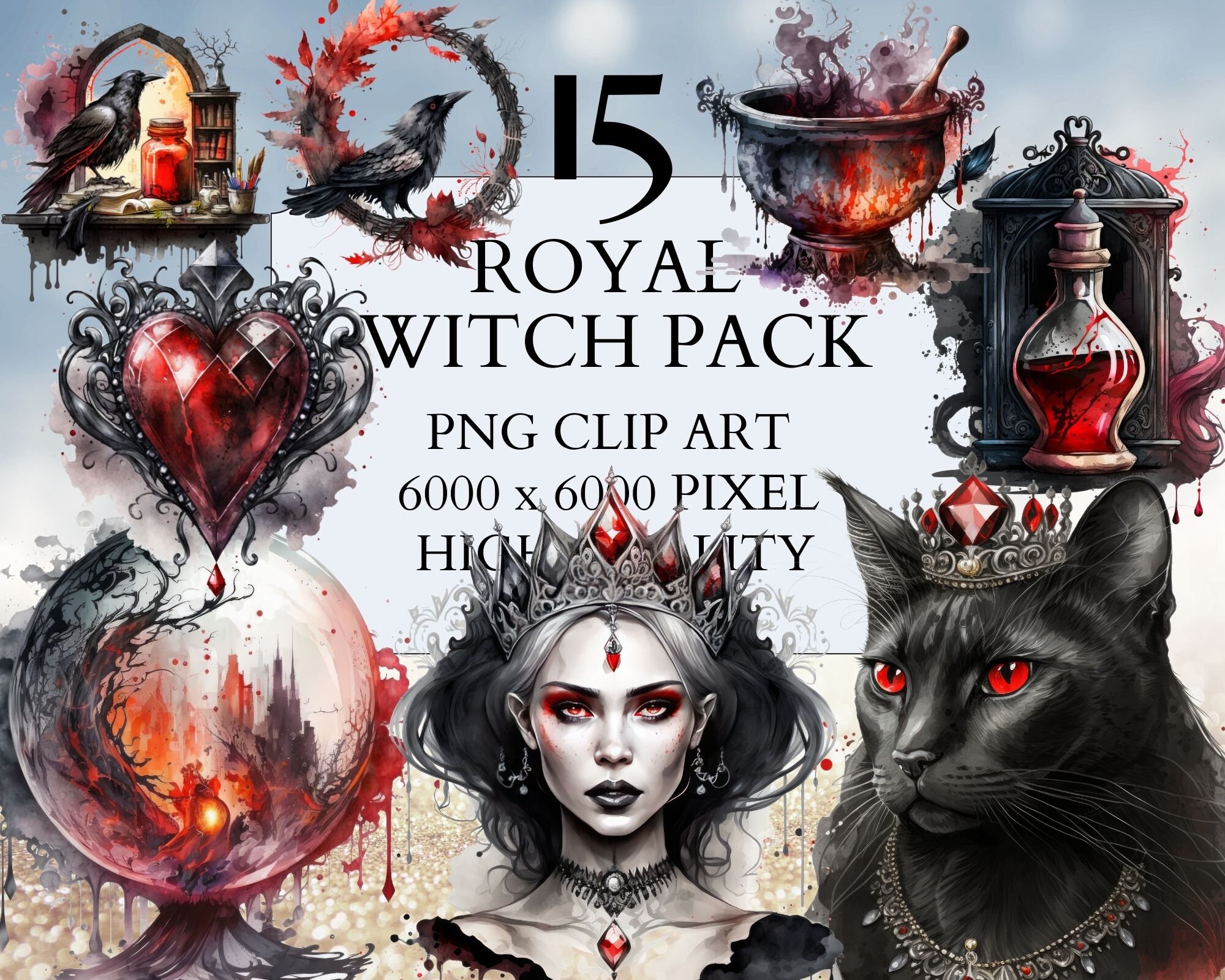 15 Royal Witch Pack Clipart PNG Full Commercial Use Fantasy Clipart ...