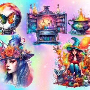20 Rainbow Witch Pack 1 Clipart PNG Full Commercial Use Fantasy Clipart ...