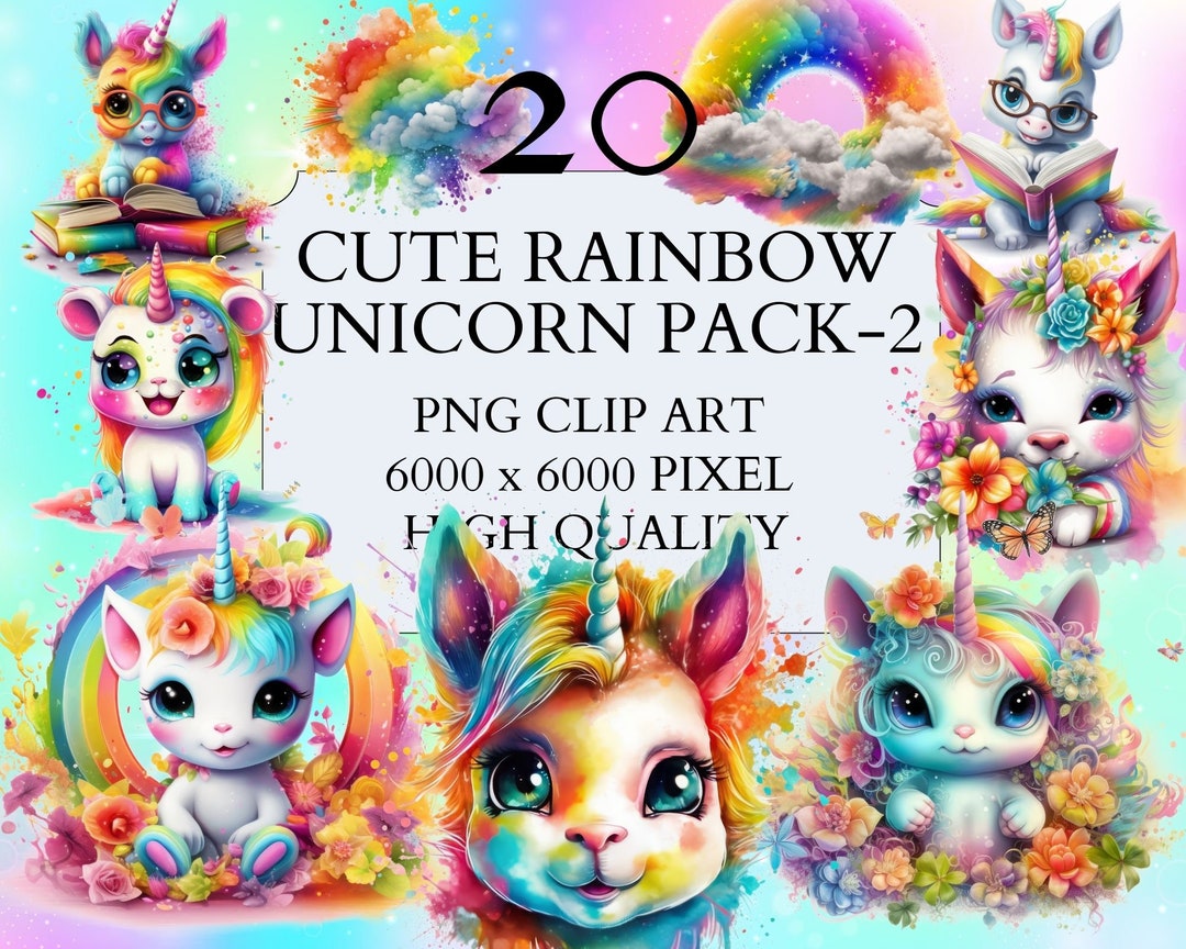 20 Cute Rainbow Unicorn Pack-2 Clipart | PNG | Full Commercial Use ...