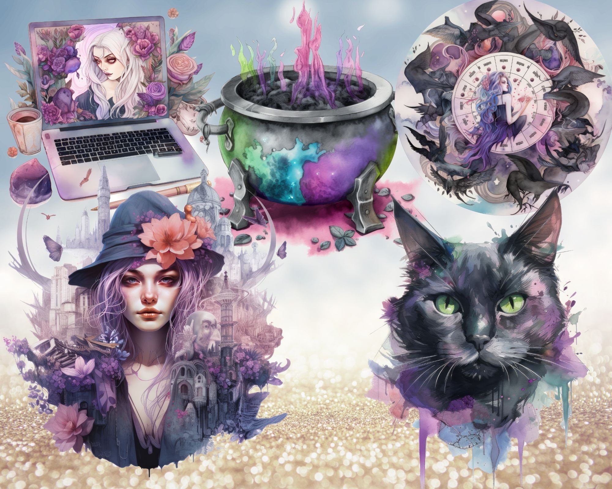 15 Urban Witch Pack-01 Clipart PNG Full Commercial Use Fantasy Clipart ...