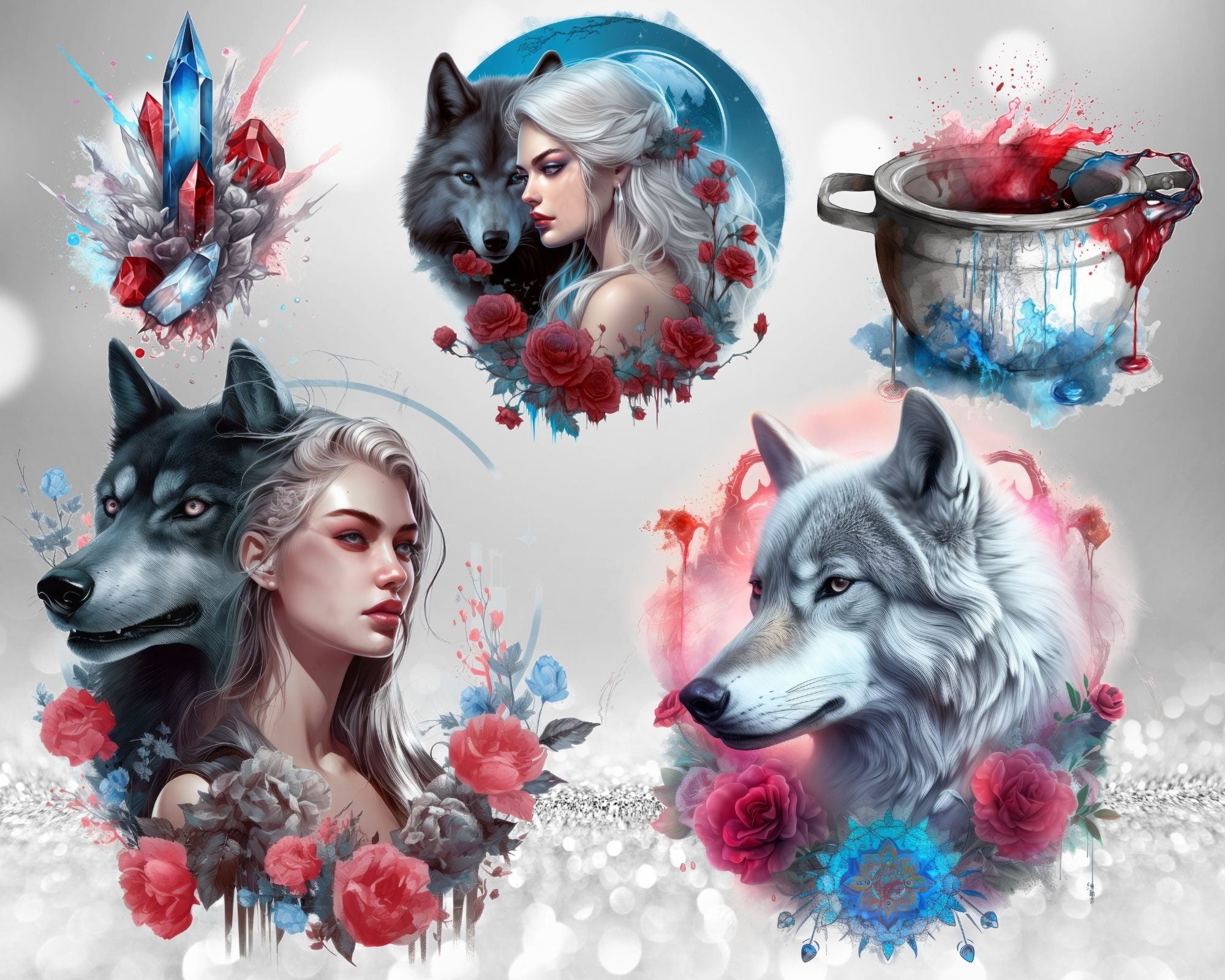 20 Wolf Witch Pack-02 Clipart PNG Full Commercial Use Fantasy Clipart ...