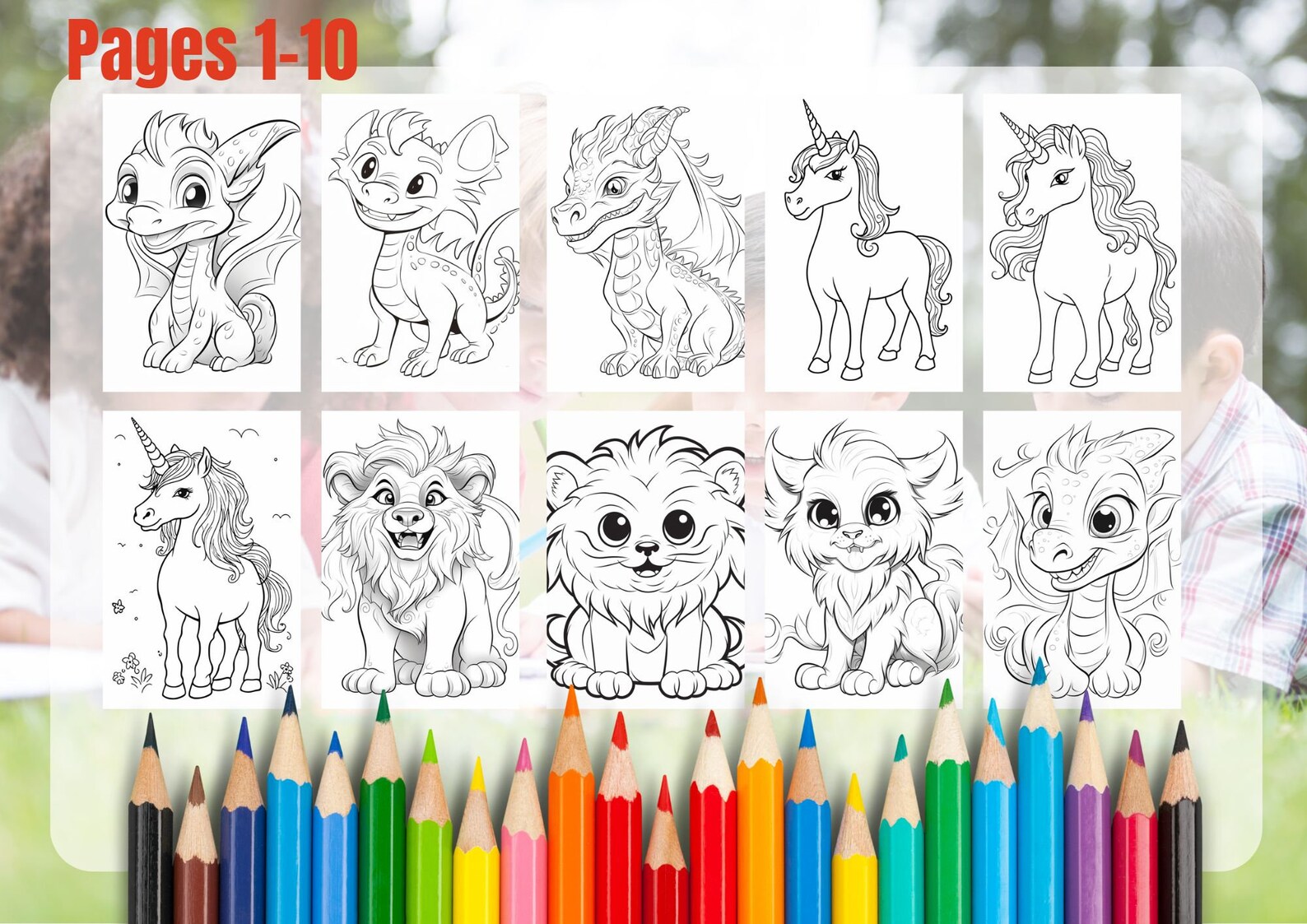 50 Cute Mythical Creatures Coloring Page Bundle Printable SVG PDF ...