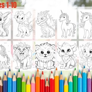 50 Cute Mythical Creatures Coloring Page Bundle | Printable | SVG | PDF ...
